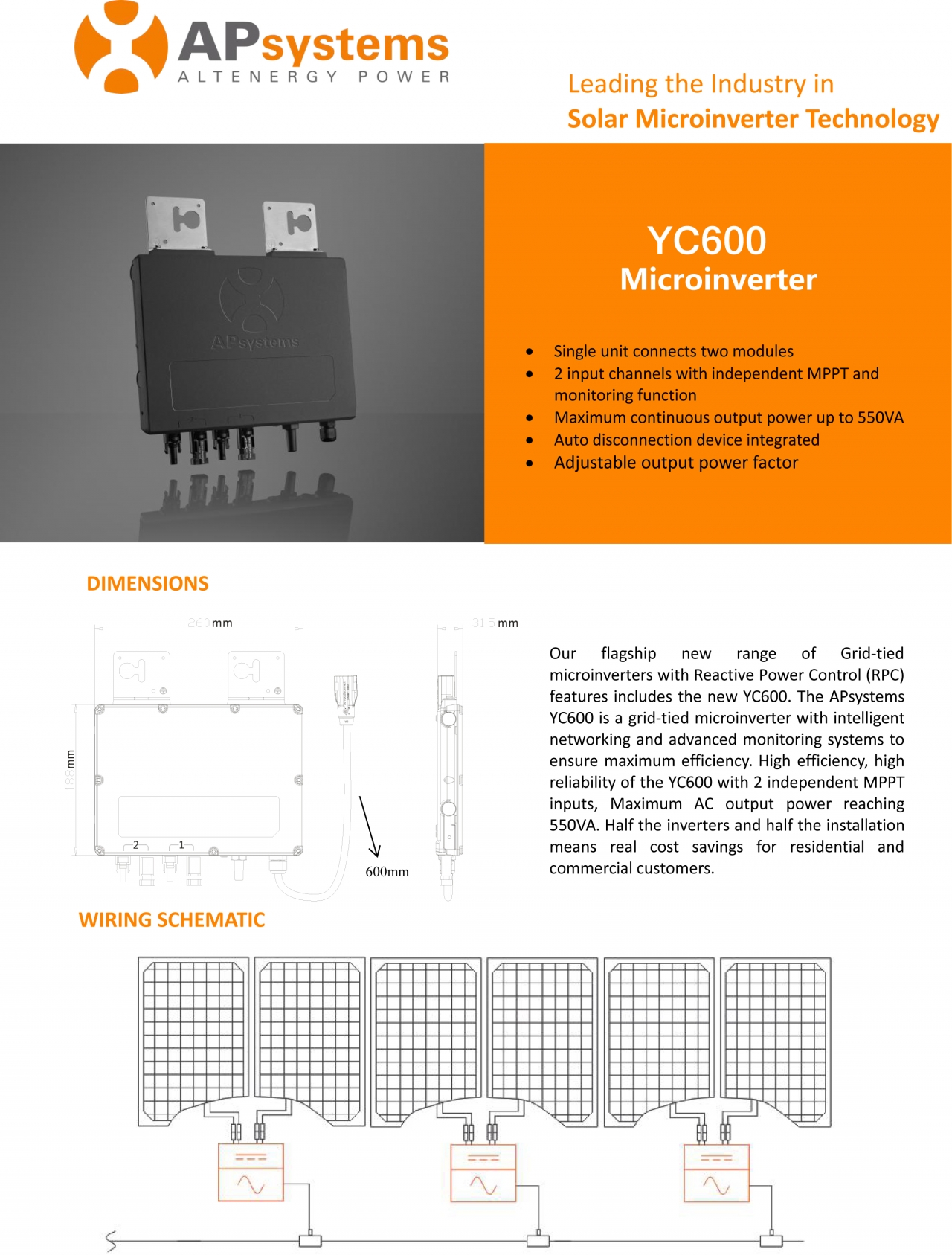 APsystems | YC600 | Solar Inverter Datasheet | ENF Inverter Directory