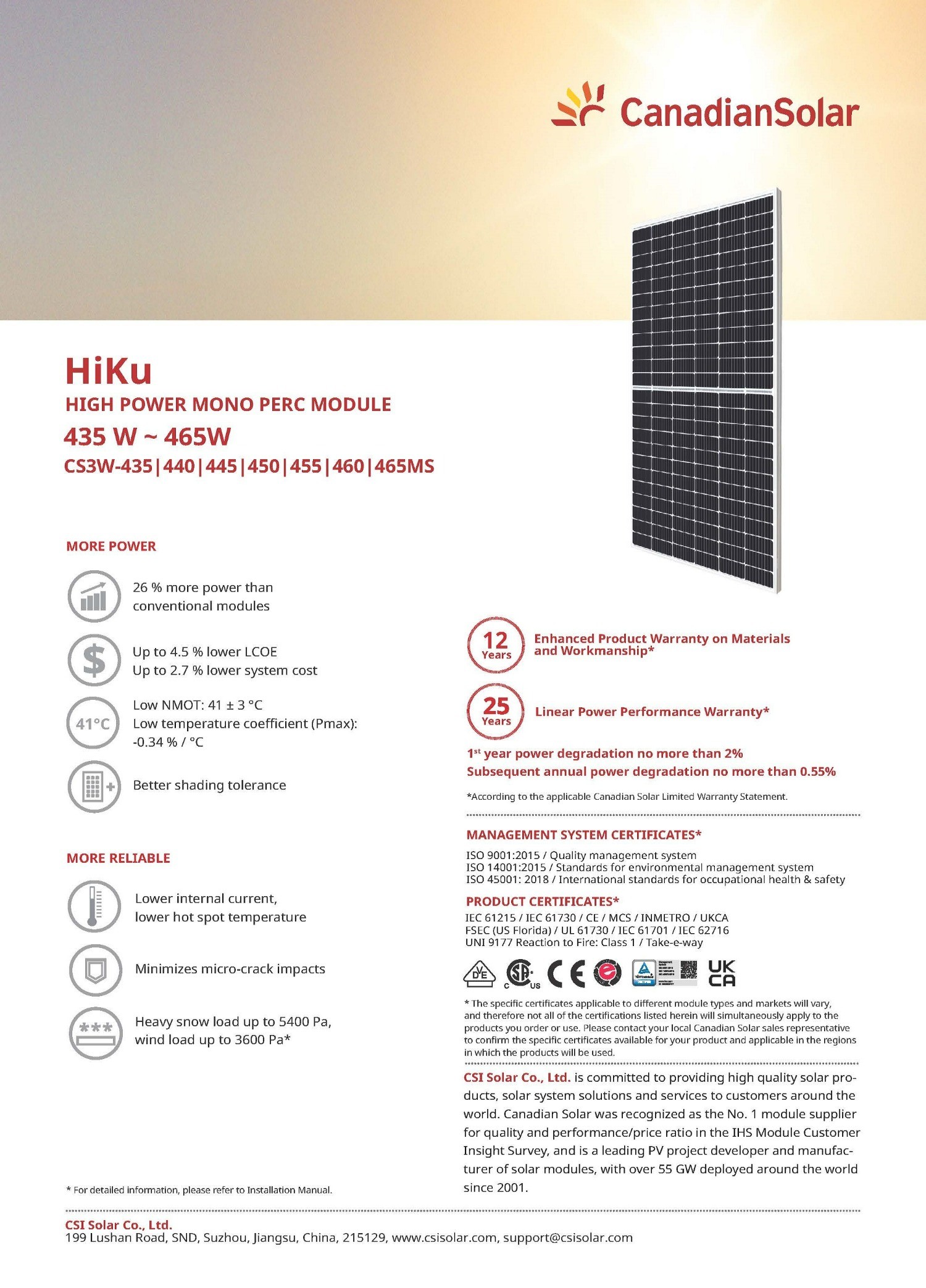 LM8 Solar | HiKu CS3W-445-470MS | 태양광전지모듈사양서 | ENF 모듈 디렉토리