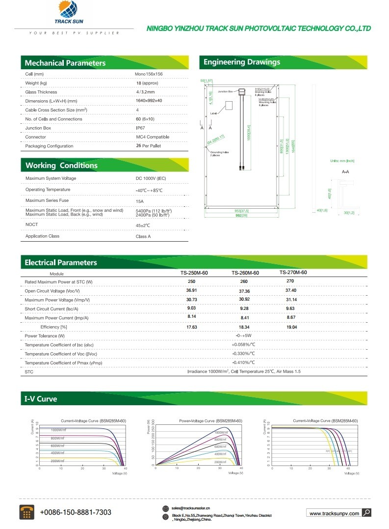 Track Sun Solar | TS-60 Mono 250-270W | Solar Panel Datasheet | ENF ...