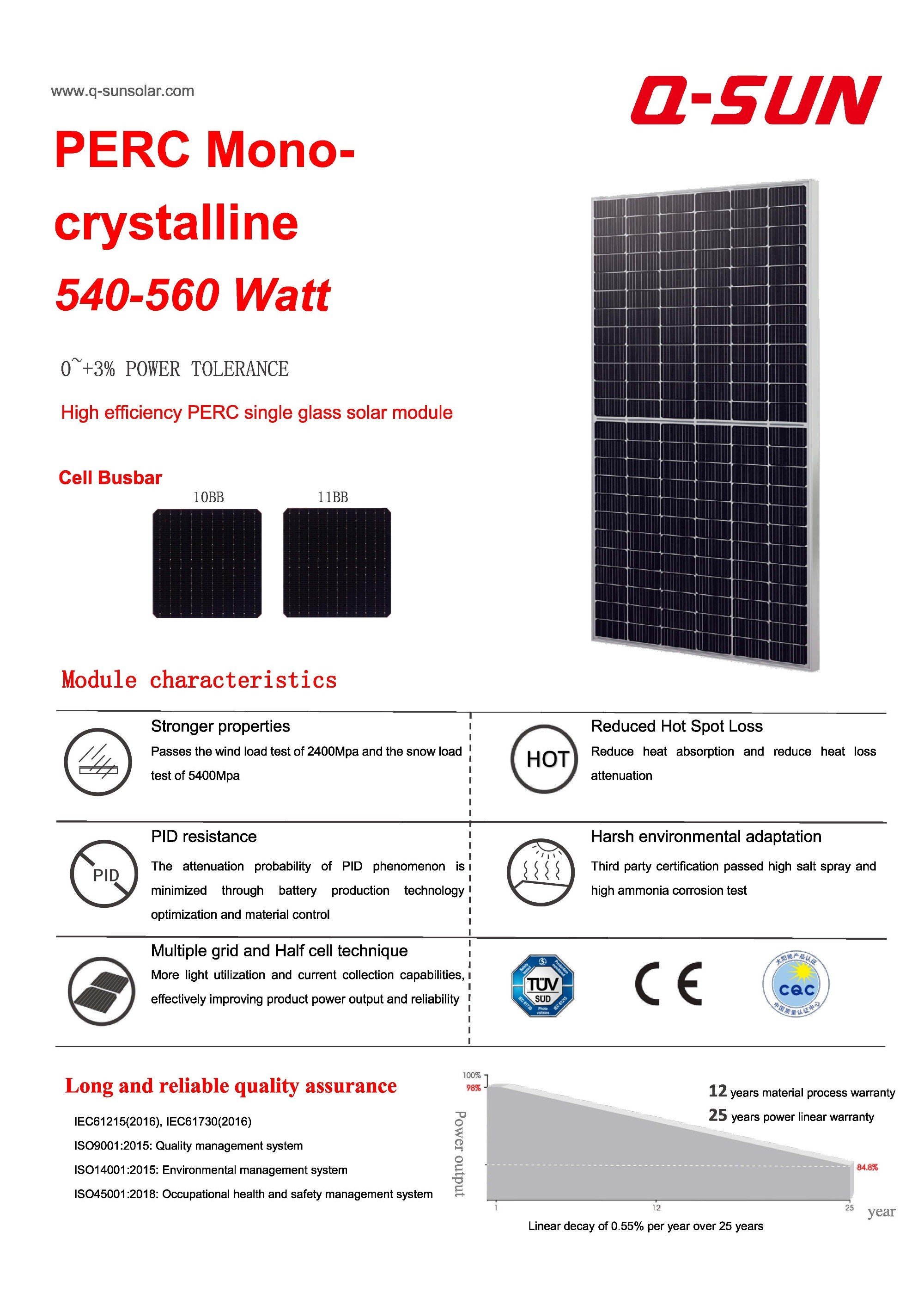 Q-SUN Solar | PERC QH-540-560HT | Solar Panel Datasheet | ENF Panel Directory